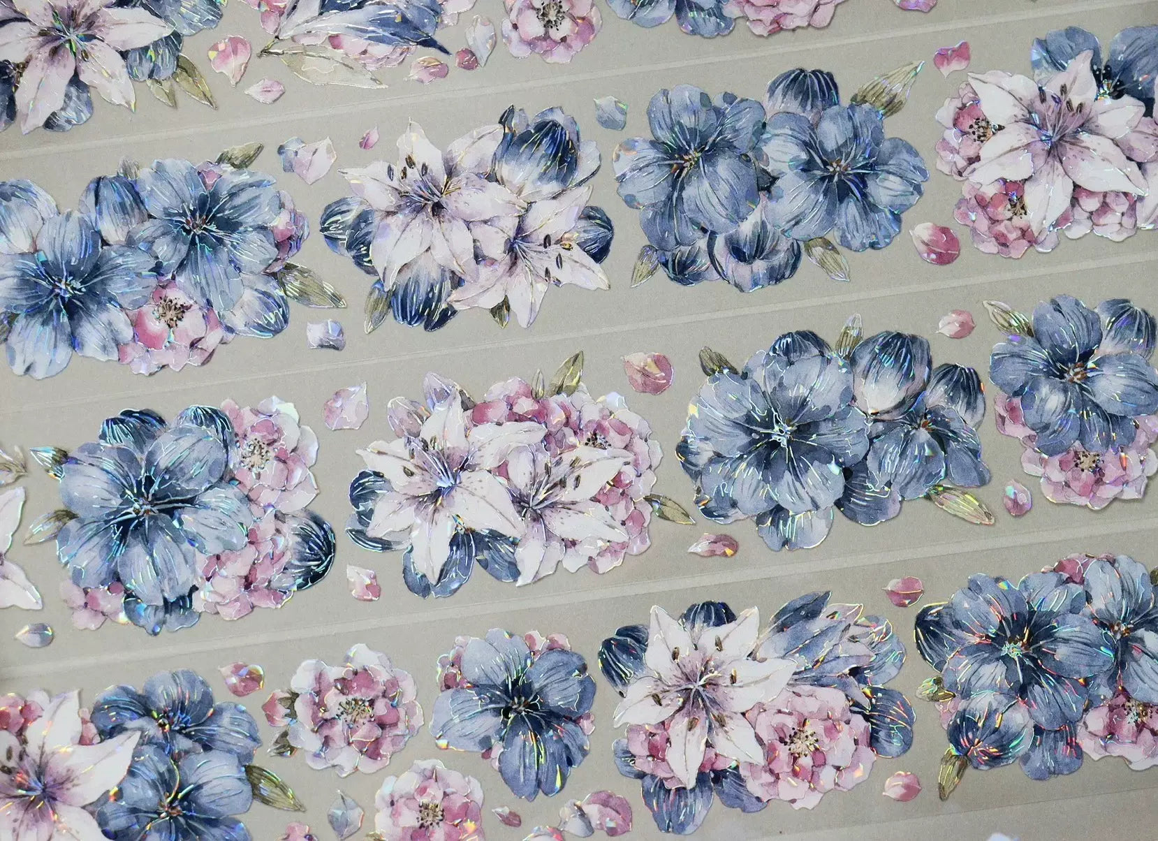 1867 - Blue and Pink Flowers 5x100cm Shell Luster PET Tape – Charm Chums