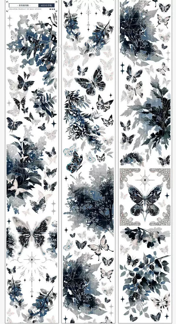 1346 - Dark Butterfly 6.5*100cm Silver Shell Luster PET Tape – Charm Chums