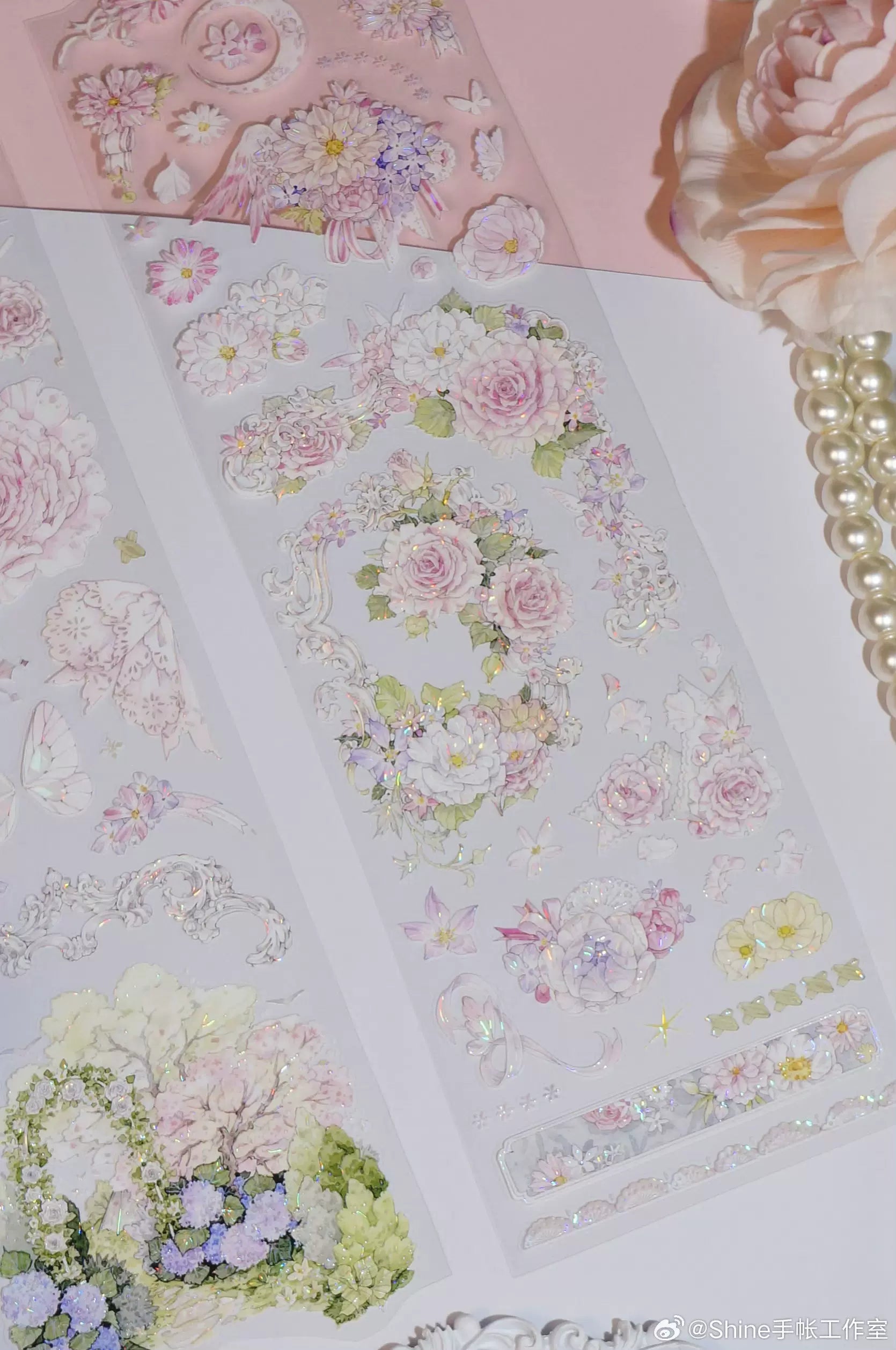 1871 - SHINE STUDIO Shiny Pink Flowers 7x50cm Shell Luster PET Tape ...